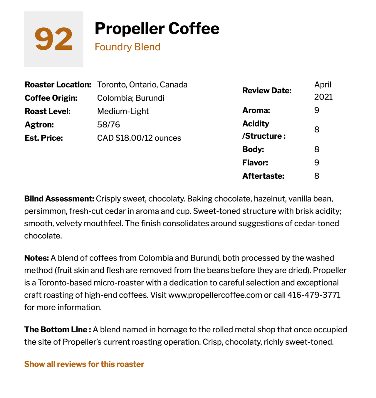 Propeller Coffee Co. Specialty Coffee Roasters, Toronto, ON, Canada